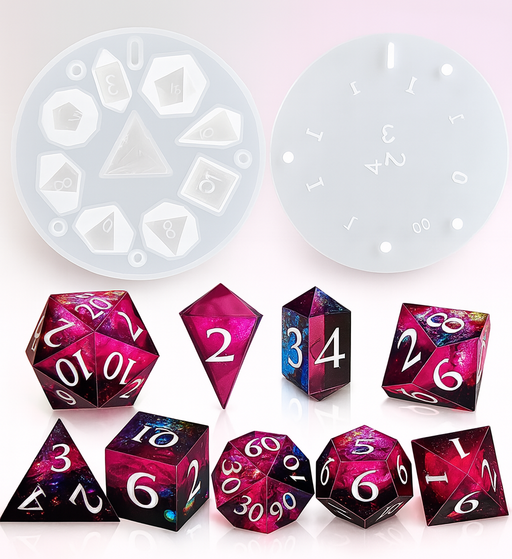Silicone Casting Mould 9 Piece Sharp Edge Polyhedral Dice Mould