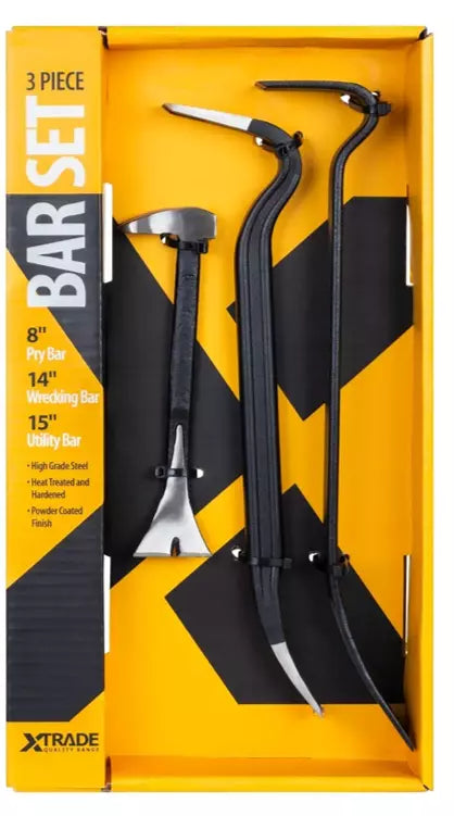 XTrade 3-Piece Pry Bar Set – 8”, 14”, 15” | Heavy-Duty Demolition & Na